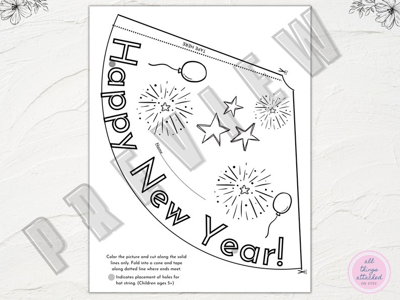 New Year's Eve Printable Hat | Kids New Years Party Hat | Children's ...