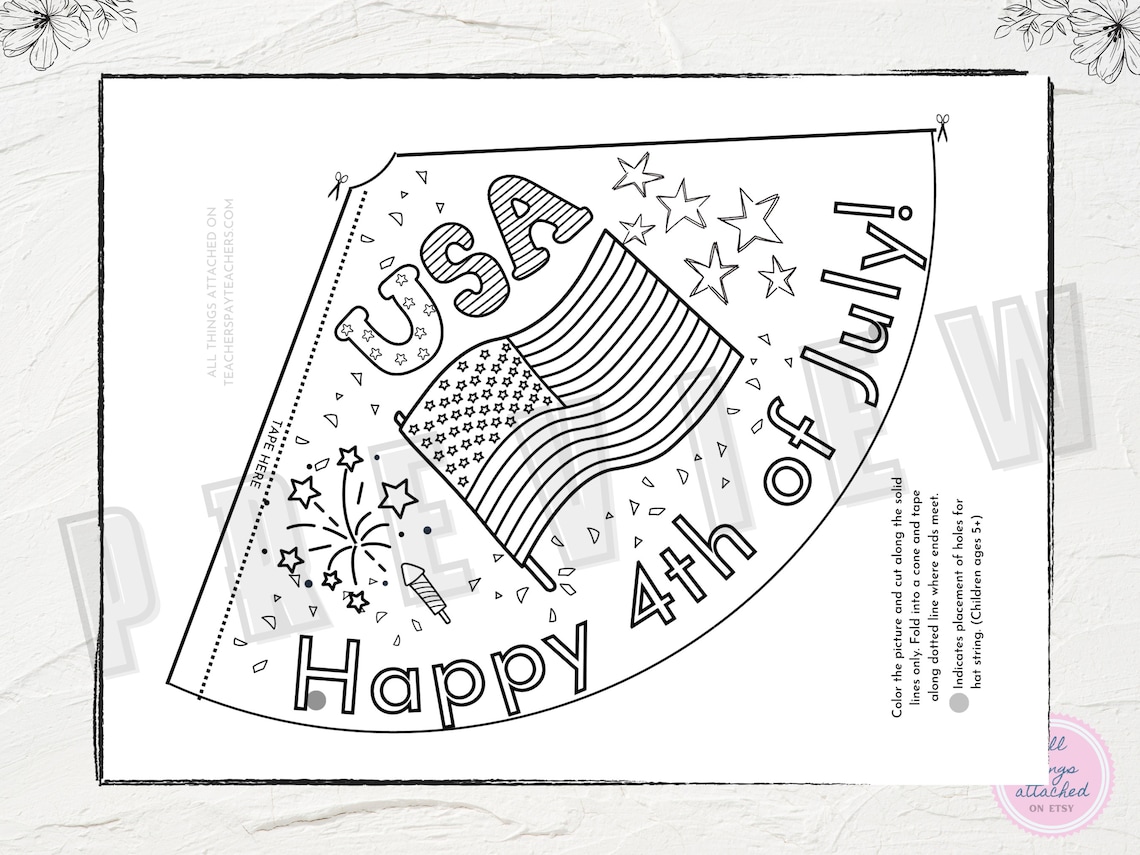 4th of July Activity | Printable Party Hat Craft | Kid's Independence ...