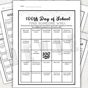 100th Day of School Games | Printable Classroom Bingo | 100th Day ...