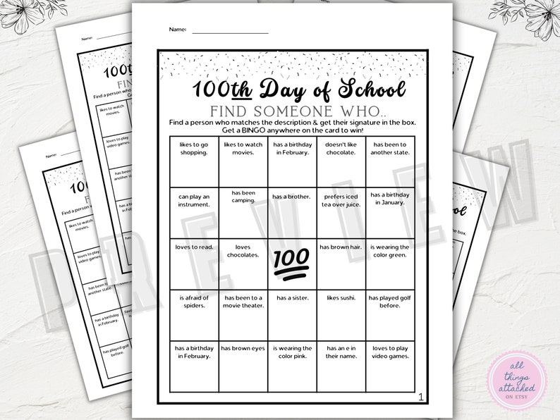 100th Day of School Games | Printable Classroom Bingo | 100th Day ...