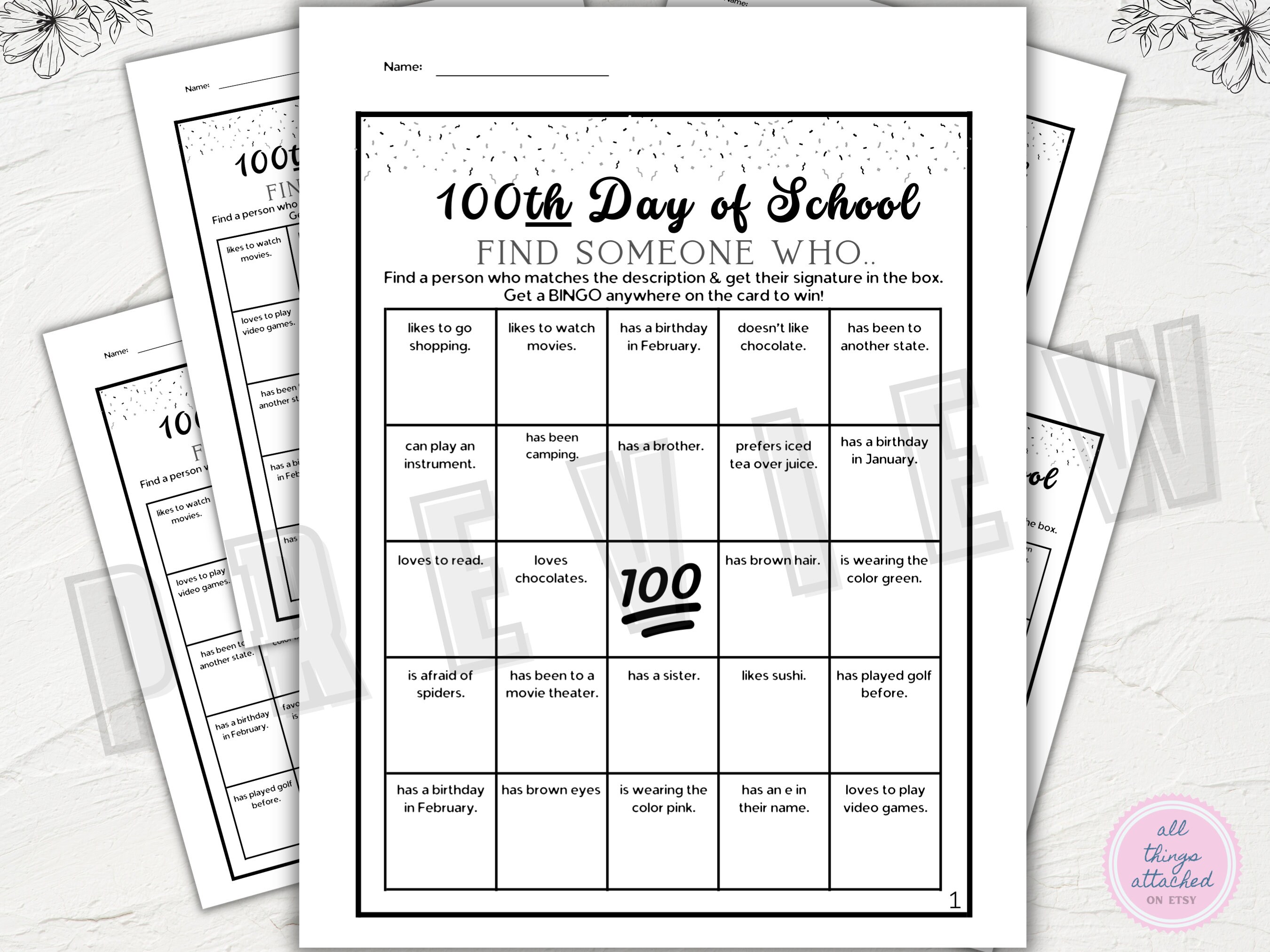100th Day of School Games | Printable Classroom Bingo | 100th Day ...