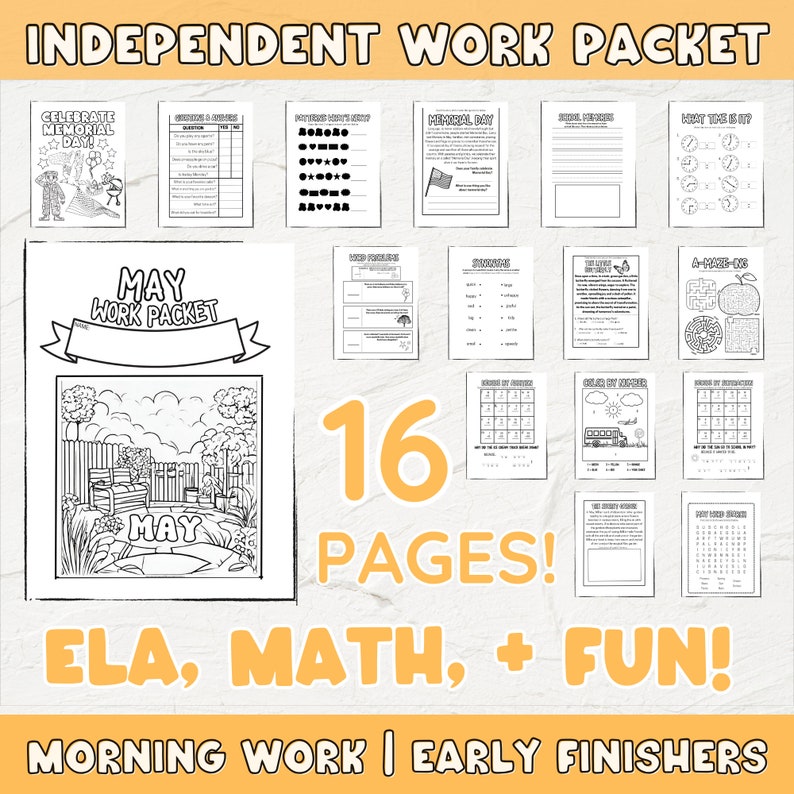 2nd 3rd 4th Grade Worksheets | Early Finishers Work Packet for May ...