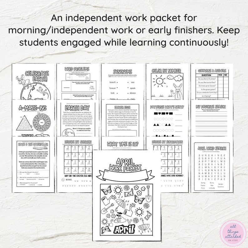 2nd 3rd 4th Grade Worksheets | Early Finishers Work Packet for April ...