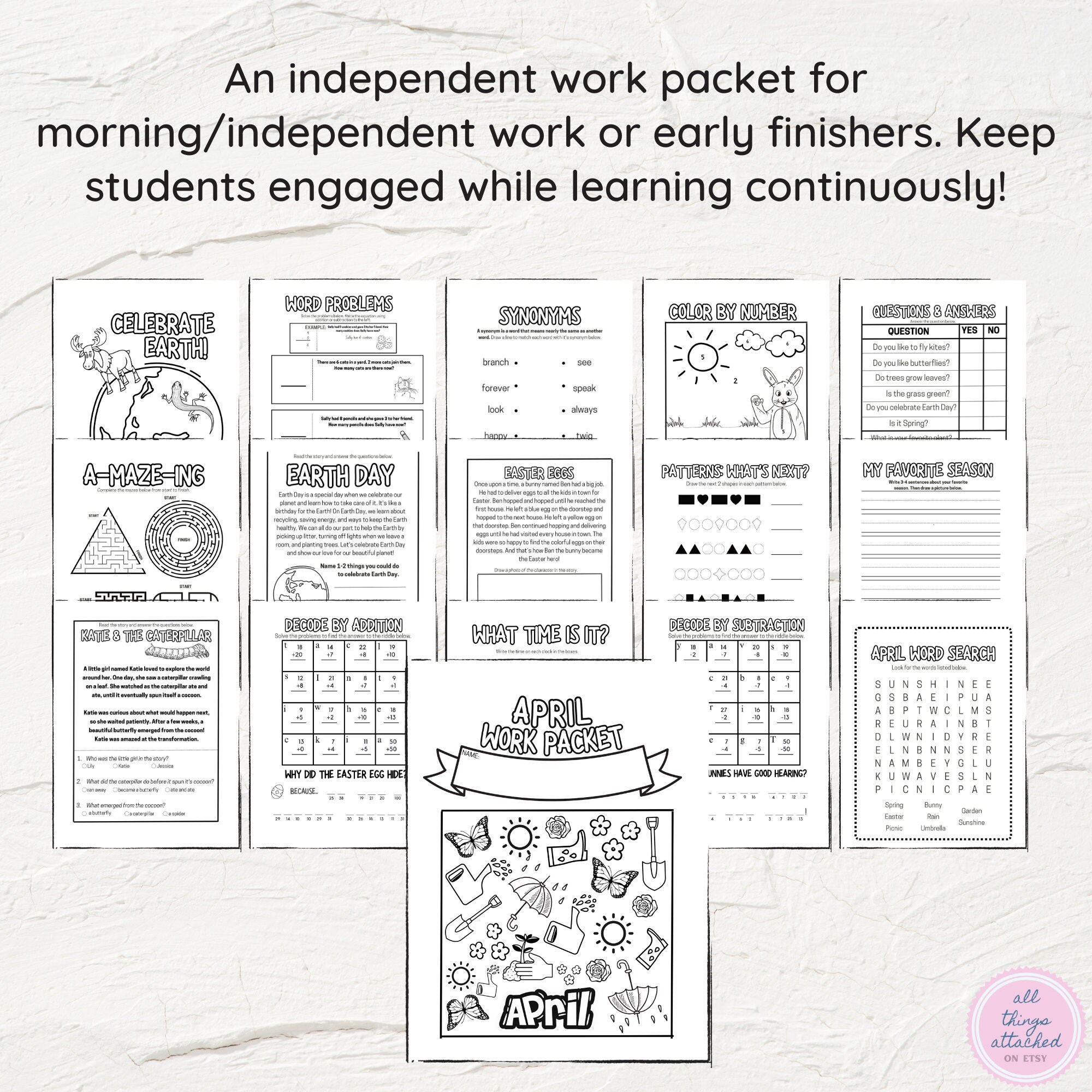 2nd 3rd 4th Grade Worksheets | Early Finishers Work Packet for April ...