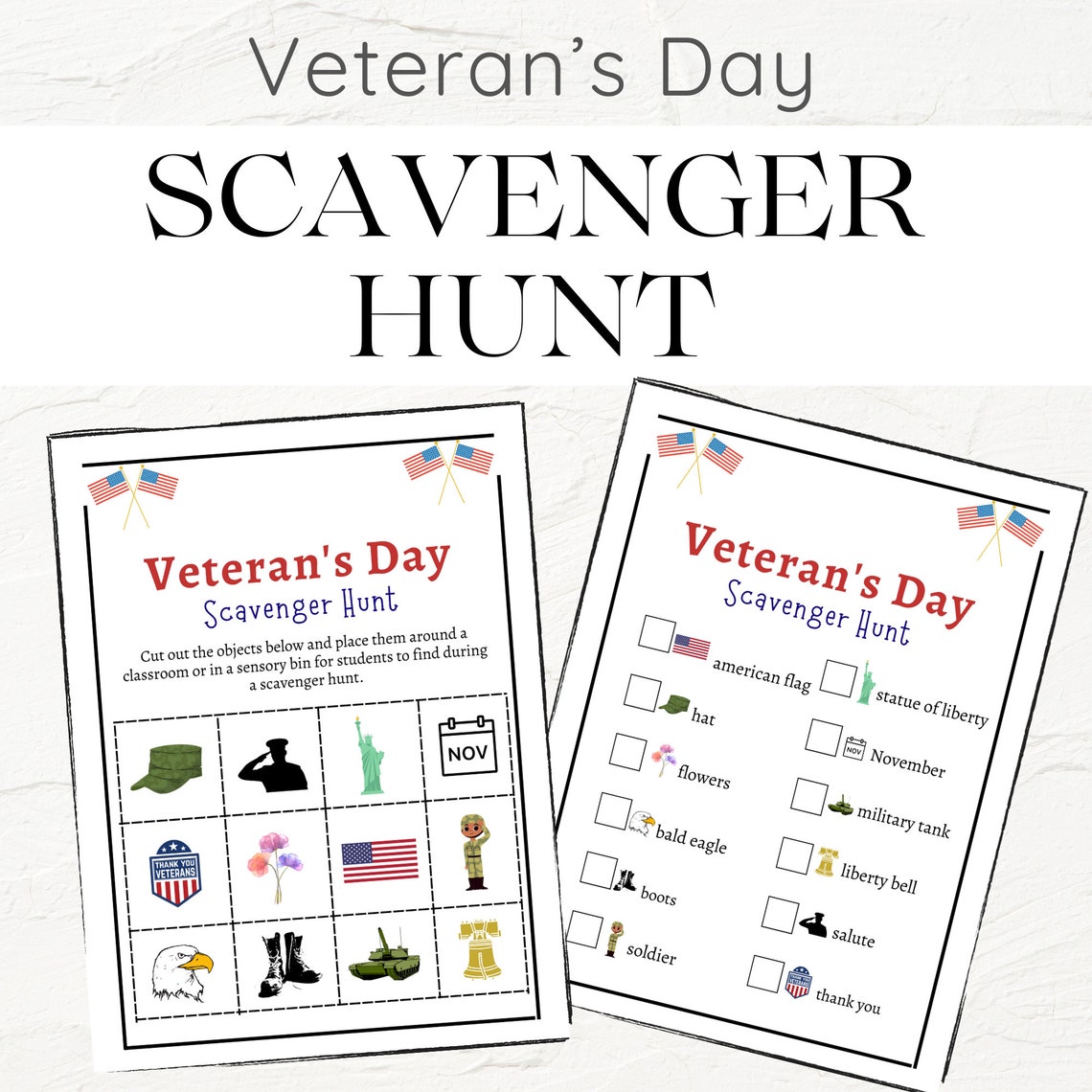 Veteran's Day Scavenger Hunt | Printable Veteran's Day Activity for ...