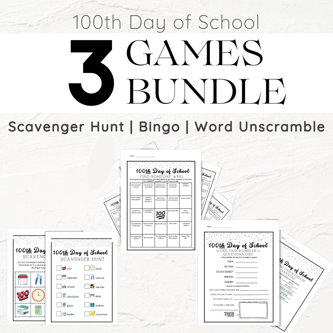 100th Day of School Games Bundle Printable Classroom Activities 100th ...