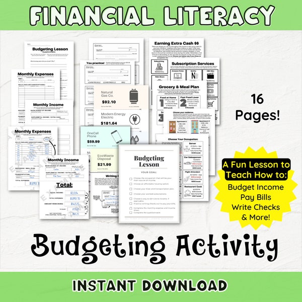 Financial Literacy Game for Kids Printable Budgeting Activity Learn ...