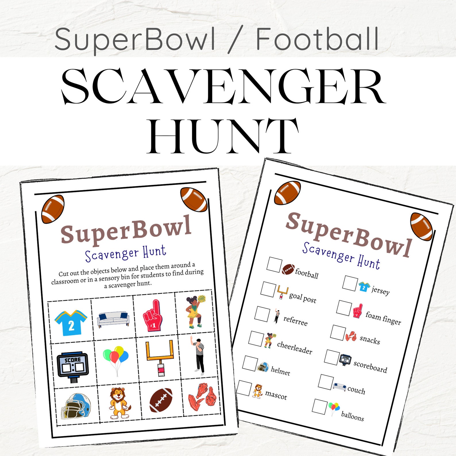 Superbowl Scavenger Hunt | Printable Superbowl Activity for Kids ...