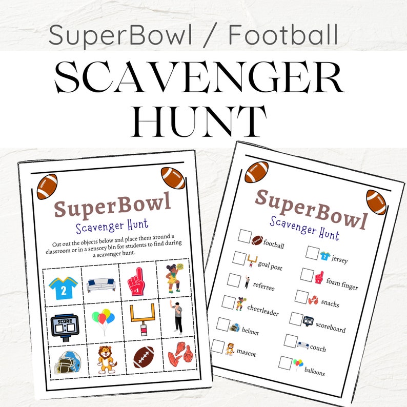 Superbowl Scavenger Hunt | Printable Superbowl Activity for Kids ...