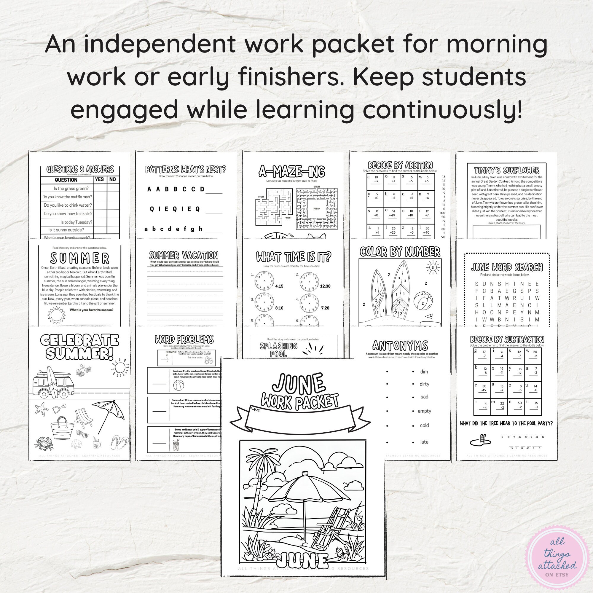 2nd 3rd 4th Grade Worksheets | Early Finishers Work Packet for June ...