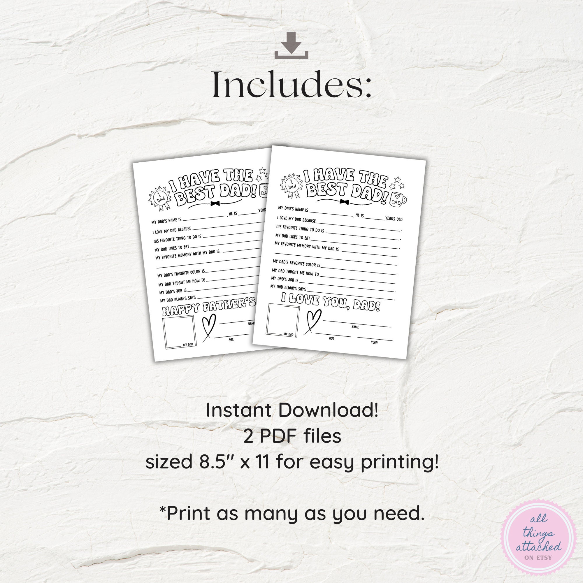 Father's Day Gift Coloring Printable Keepsake | All About Dad Interview ...