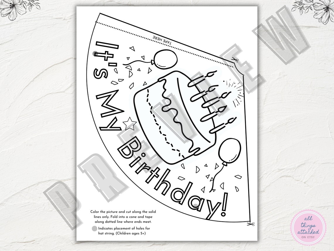 Kid's Birthday Hat Printable It's My Birthday Hat Children's Craft ...