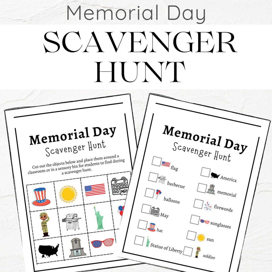 Memorial Day Scavenger Hunt | Printable Scavenger Hunt | Memorial Day ...