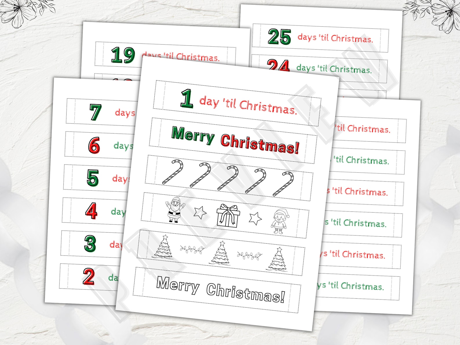 Christmas Countdown | Printable Paper Chain | 25 Days Til Christmas ...