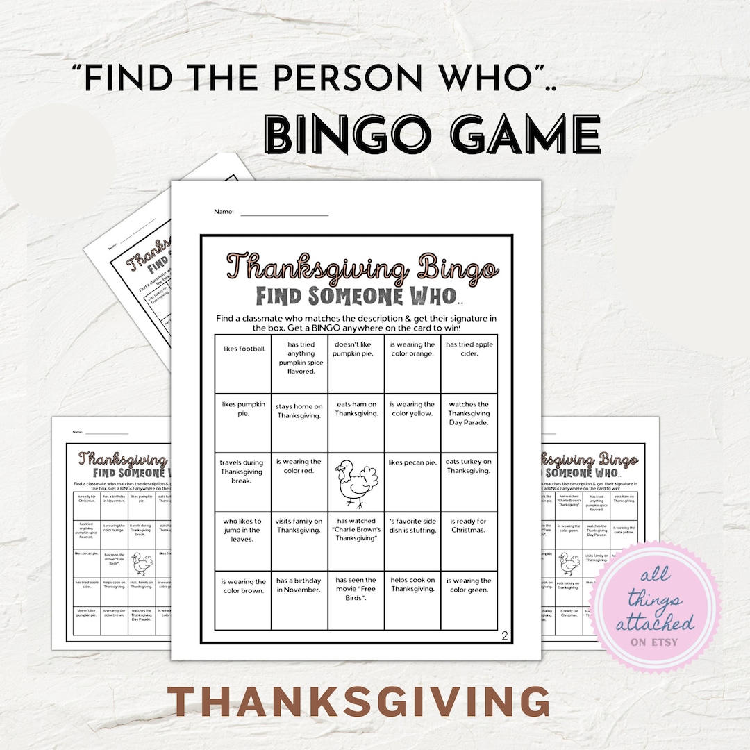 Thanksgiving Games | Printable Thanksgiving Bingo | Find the Guest Who ...