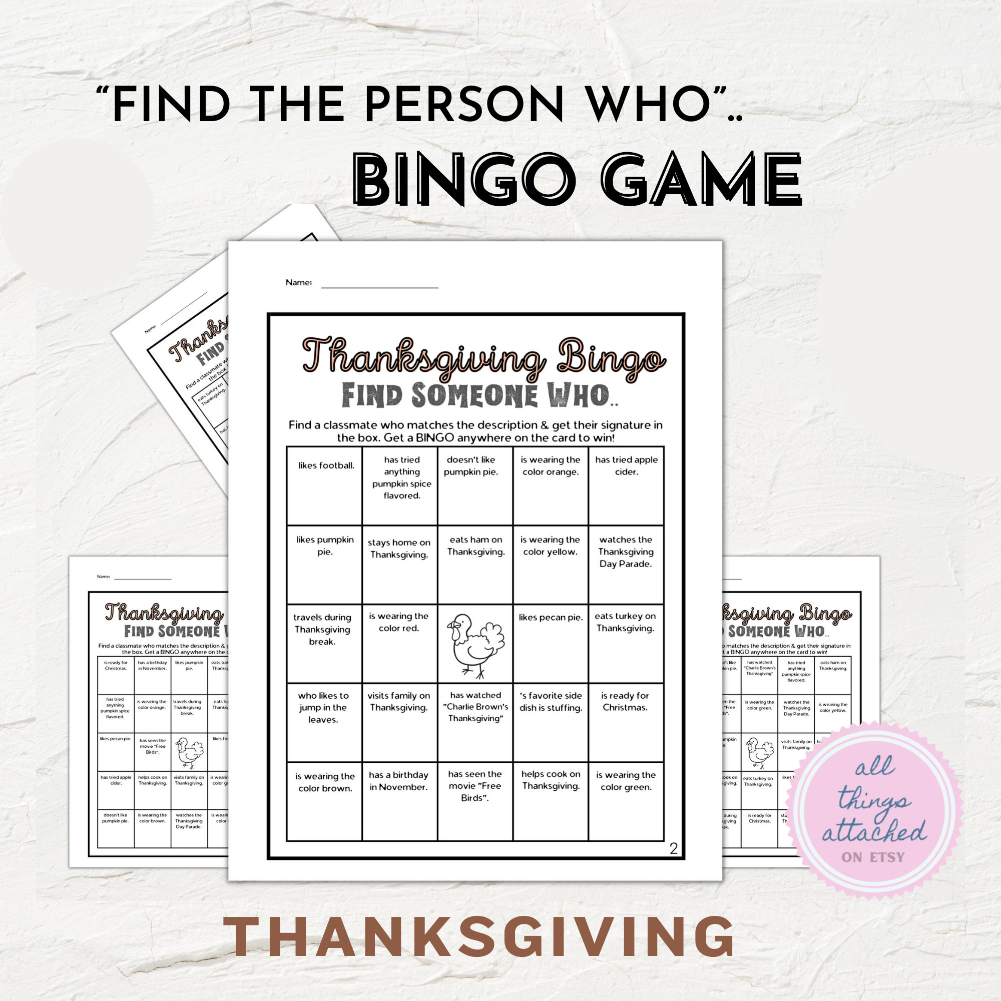 Thanksgiving Games Printable Thanksgiving Bingo Find the Guest Who Find ...