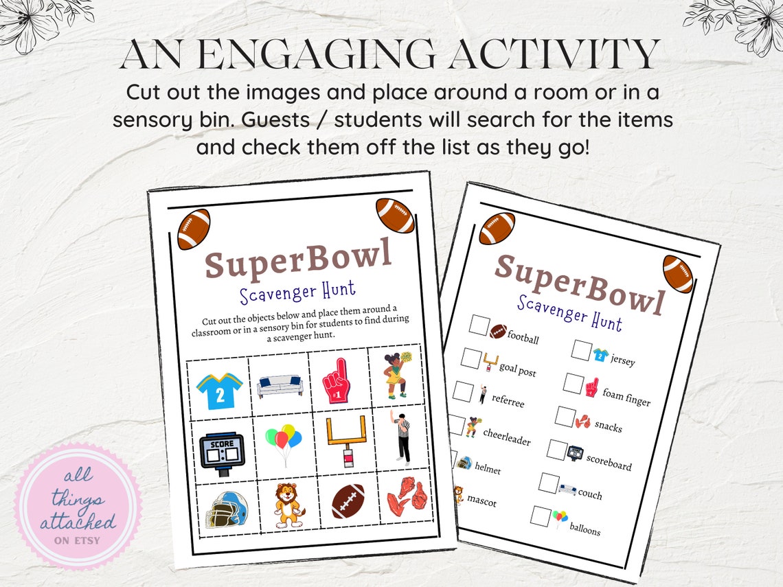Superbowl Scavenger Hunt | Printable Superbowl Activity for Kids ...