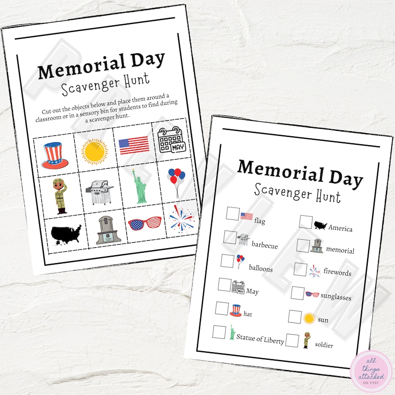Memorial Day Scavenger Hunt | Printable Scavenger Hunt | Memorial Day ...