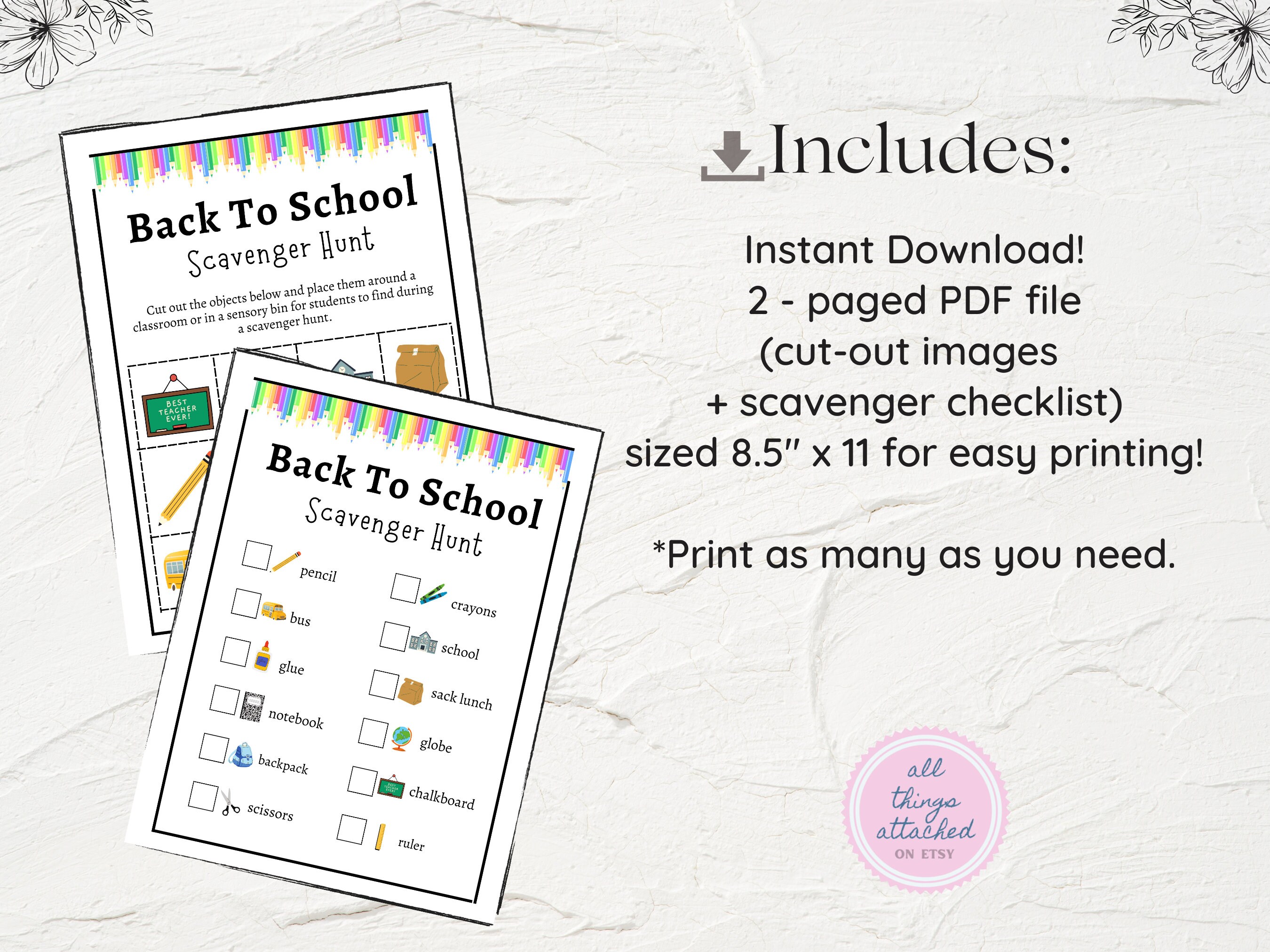 Back to School Scavenger Hunt | Printable Back to School Activity for ...