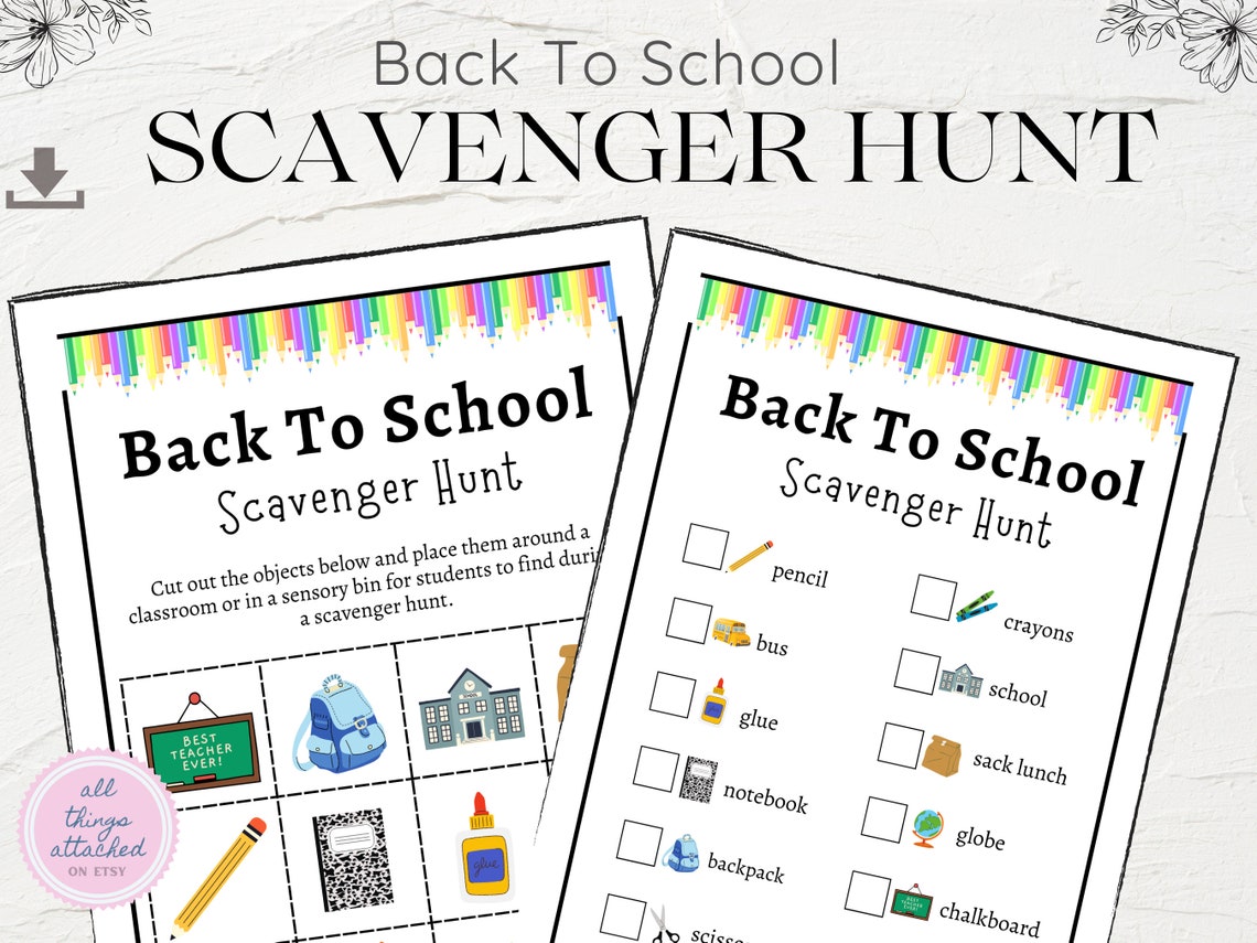 Back to School Scavenger Hunt | Printable Back to School Activity for ...
