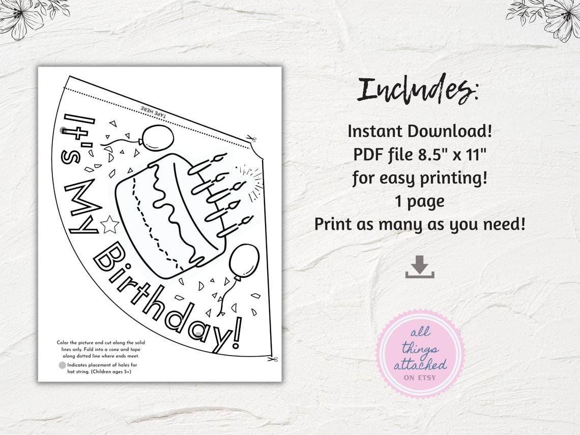 Kid's Birthday Hat Printable It's My Birthday Hat Children's Craft ...