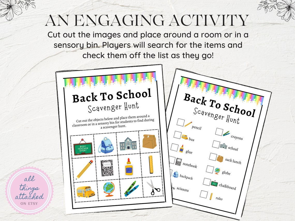 Back to School Scavenger Hunt | Printable Back to School Activity for ...