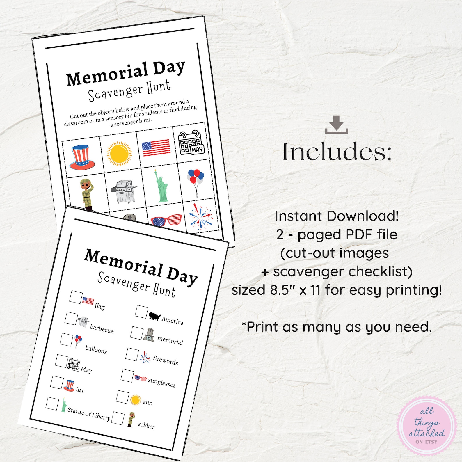 Memorial Day Scavenger Hunt | Printable Scavenger Hunt | Memorial Day ...