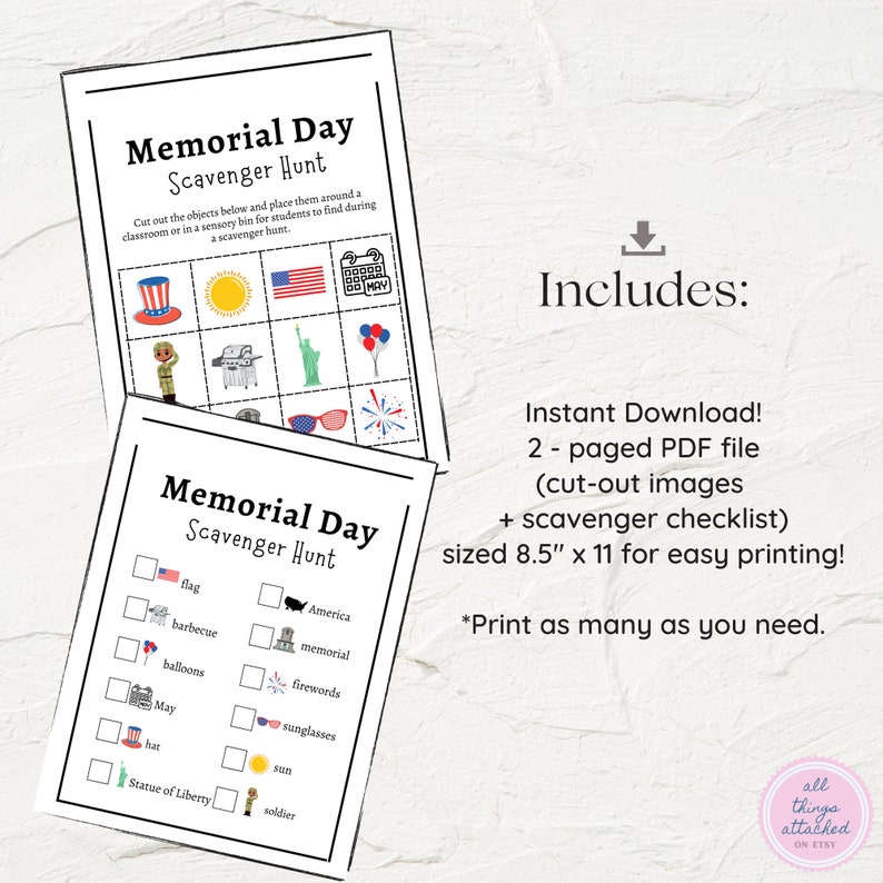 Memorial Day Scavenger Hunt | Printable Scavenger Hunt | Memorial Day ...