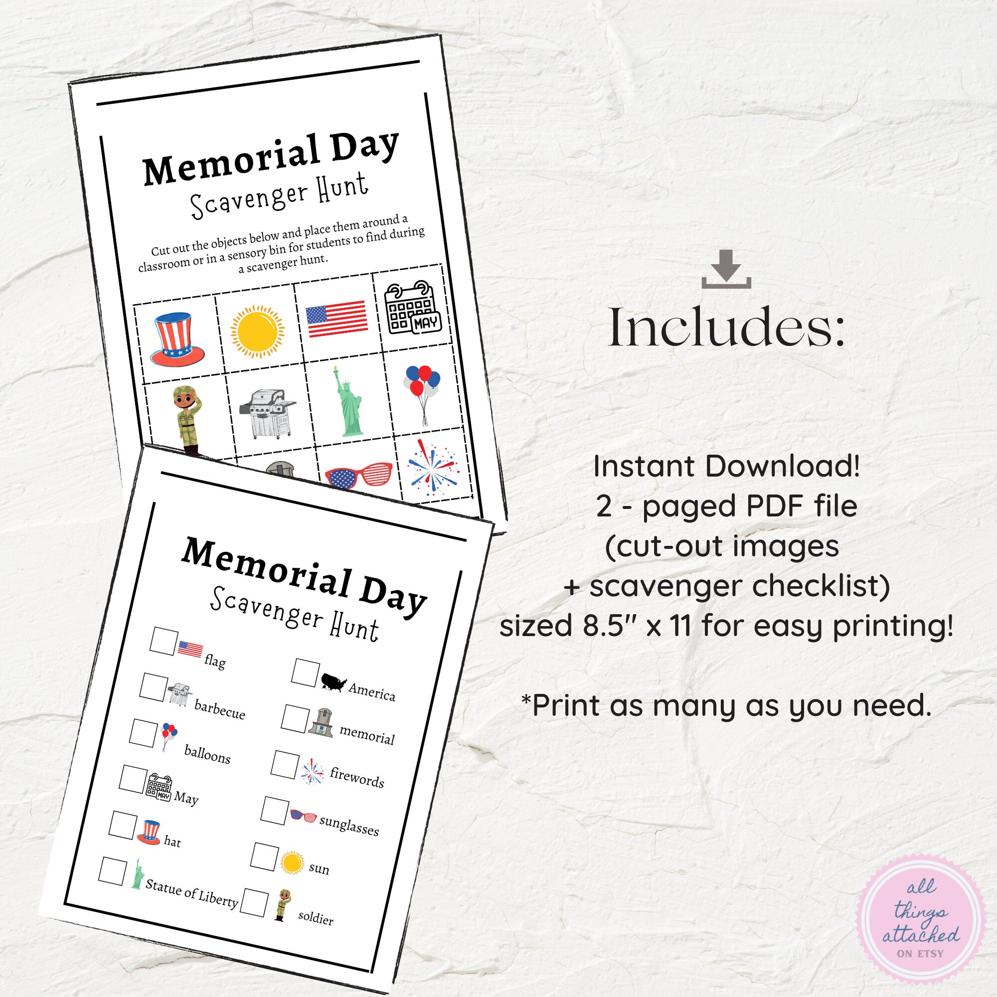 Memorial Day Scavenger Hunt | Printable Scavenger Hunt | Memorial Day ...