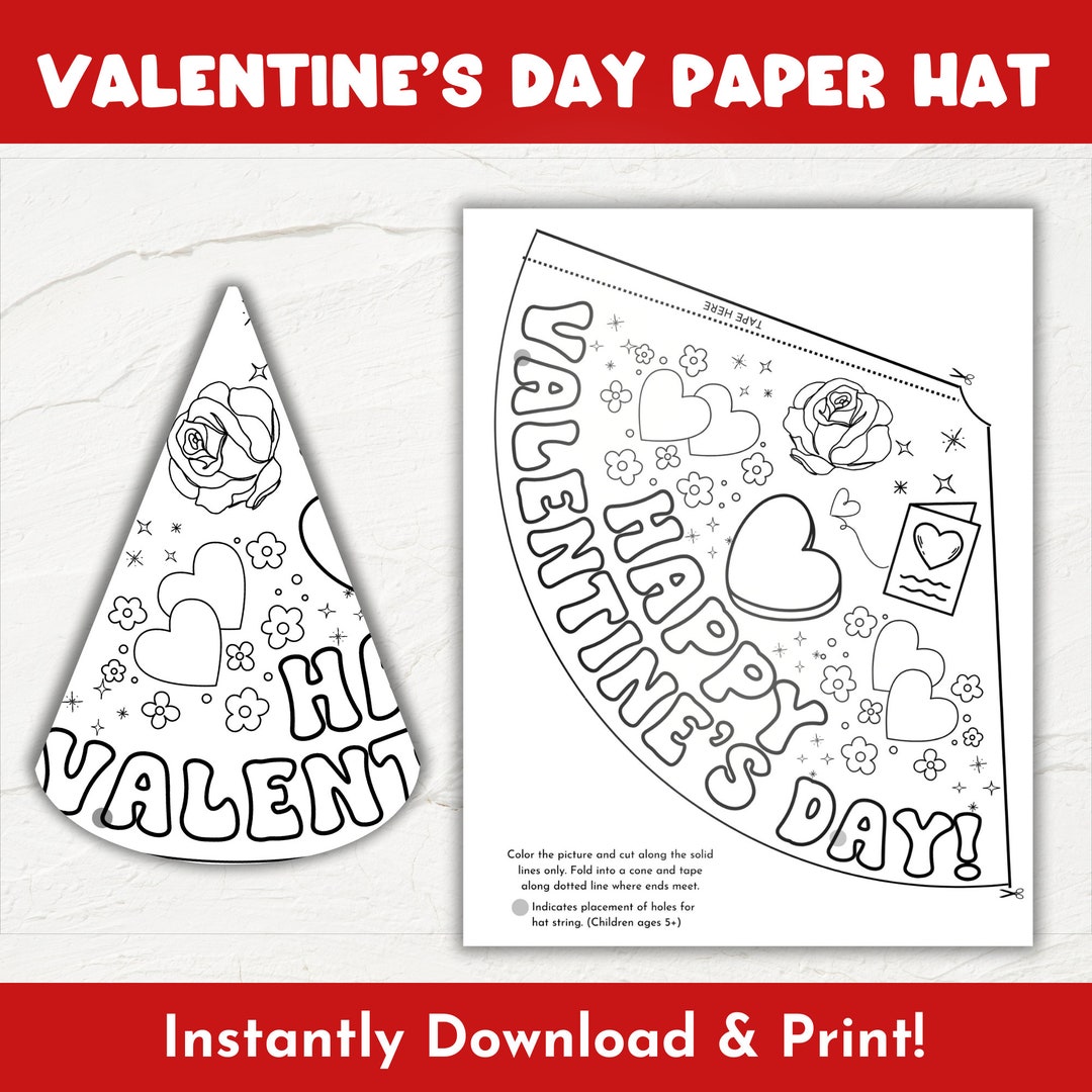 Printable Valentine's Day Paper Hat Craft | February Hat Craft | Kids ...
