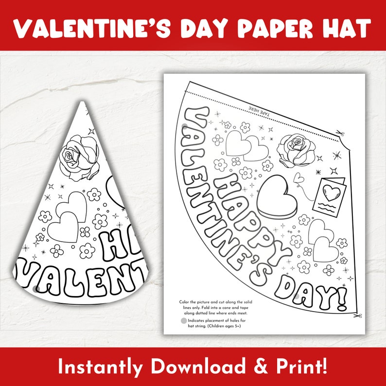 Printable Valentine's Day Paper Hat Craft | February Hat Craft | Kids ...