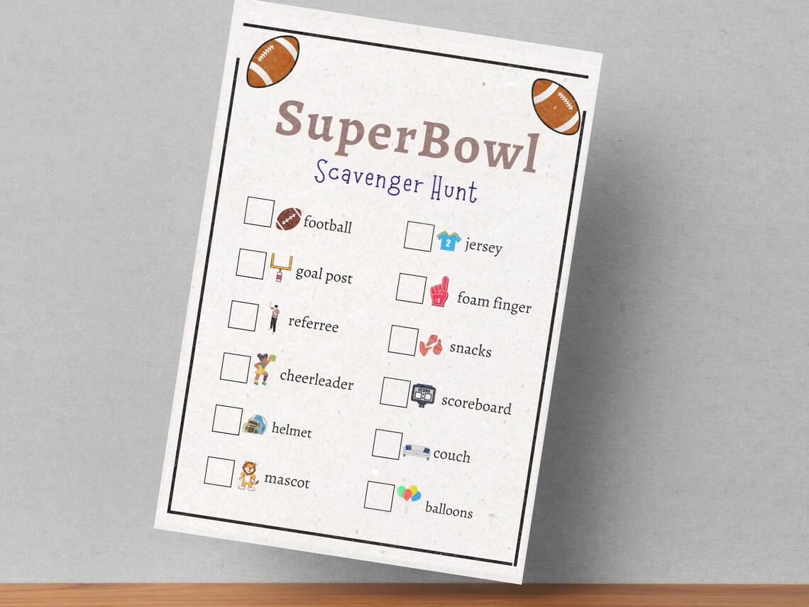 Superbowl Scavenger Hunt | Printable Superbowl Activity for Kids ...