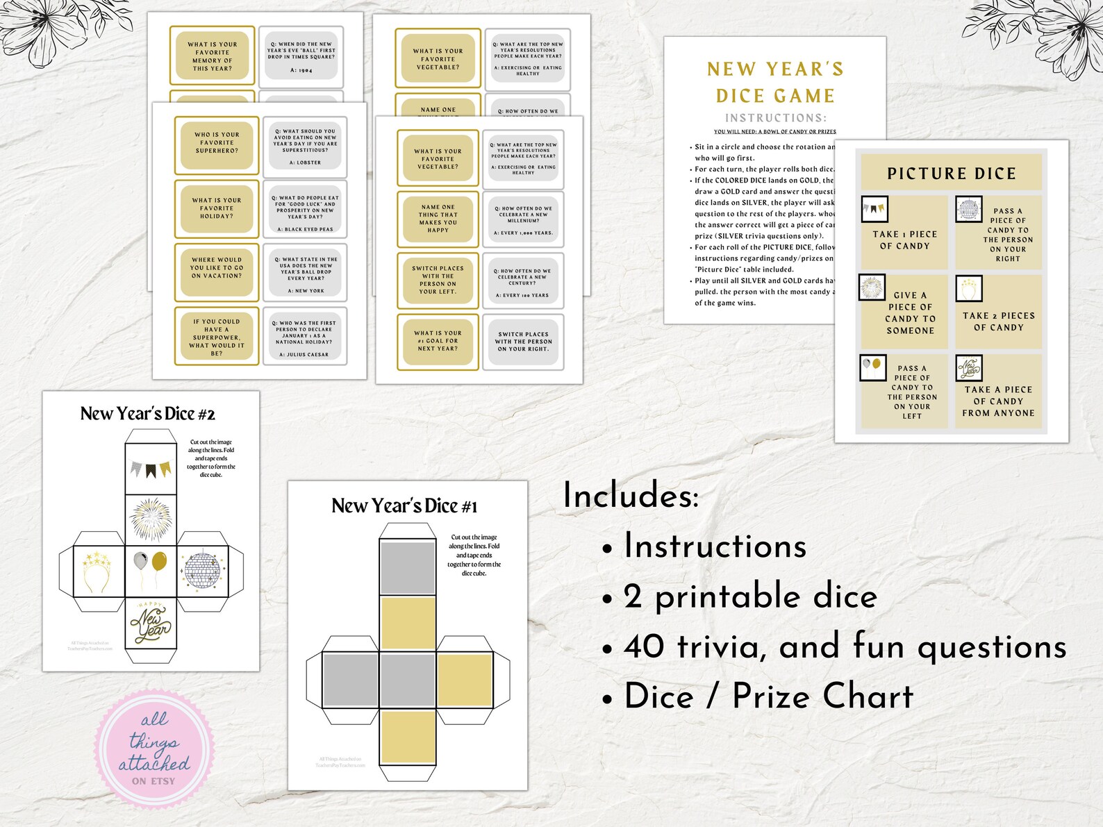 New Year's Game | Printable Candy Dice Game | Prize Game for Kids and ...