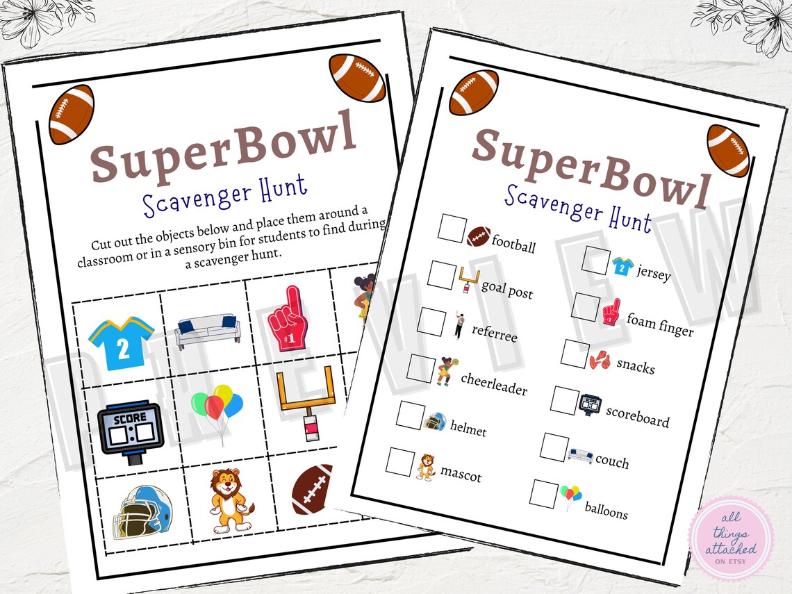 Superbowl Scavenger Hunt | Printable Superbowl Activity for Kids ...