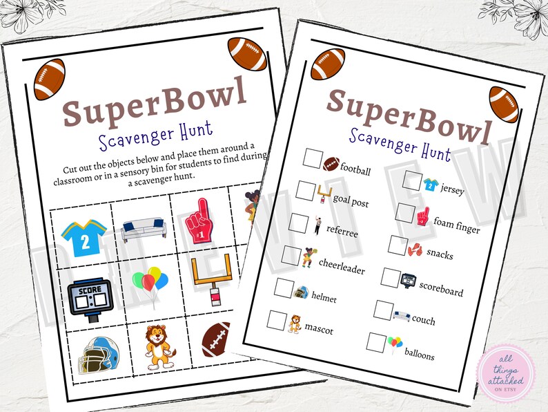 Superbowl Scavenger Hunt | Printable Superbowl Activity for Kids ...