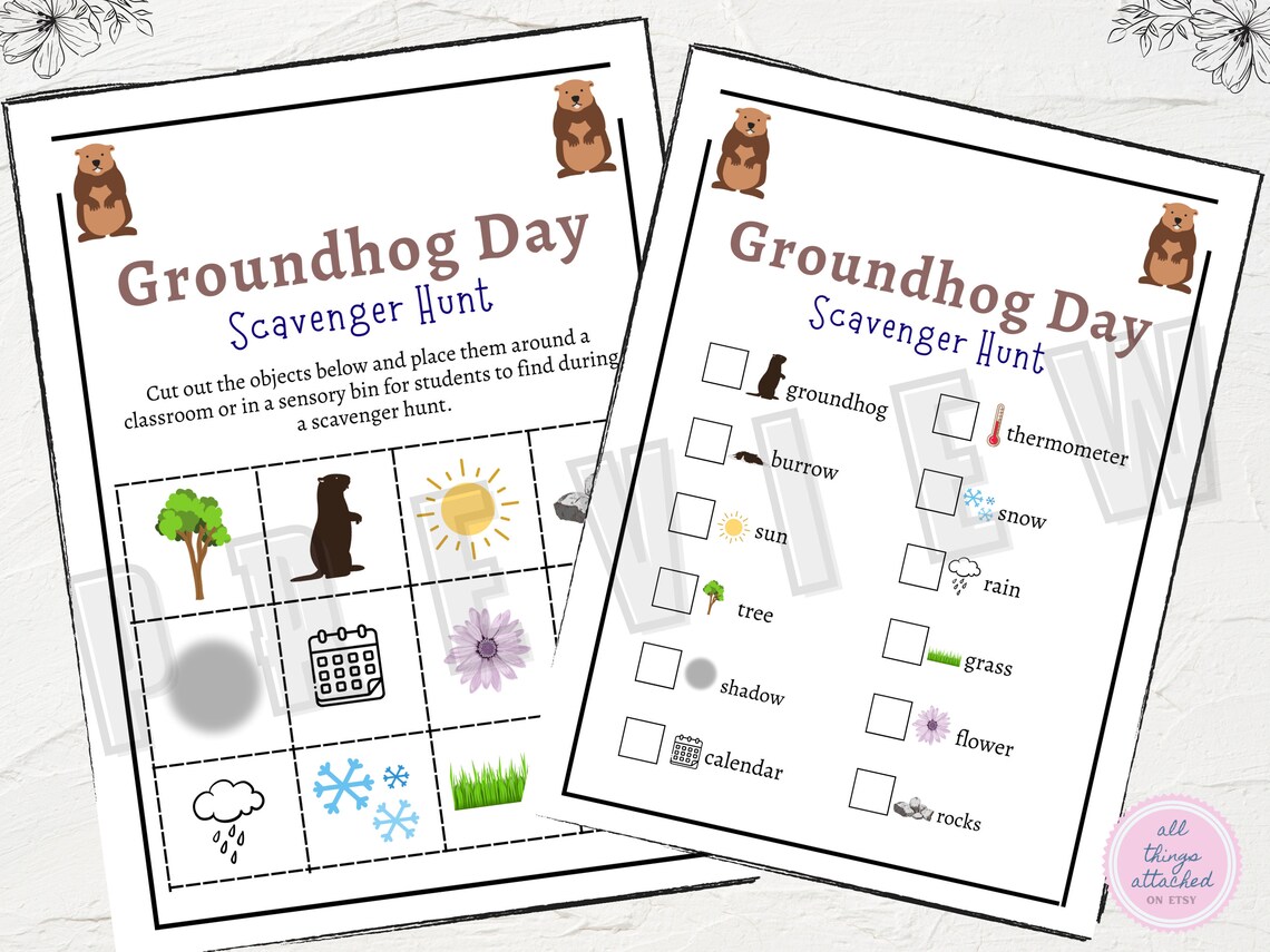 Groundhog Day Scavenger Hunt | Printable Groundhog Day Activity for ...