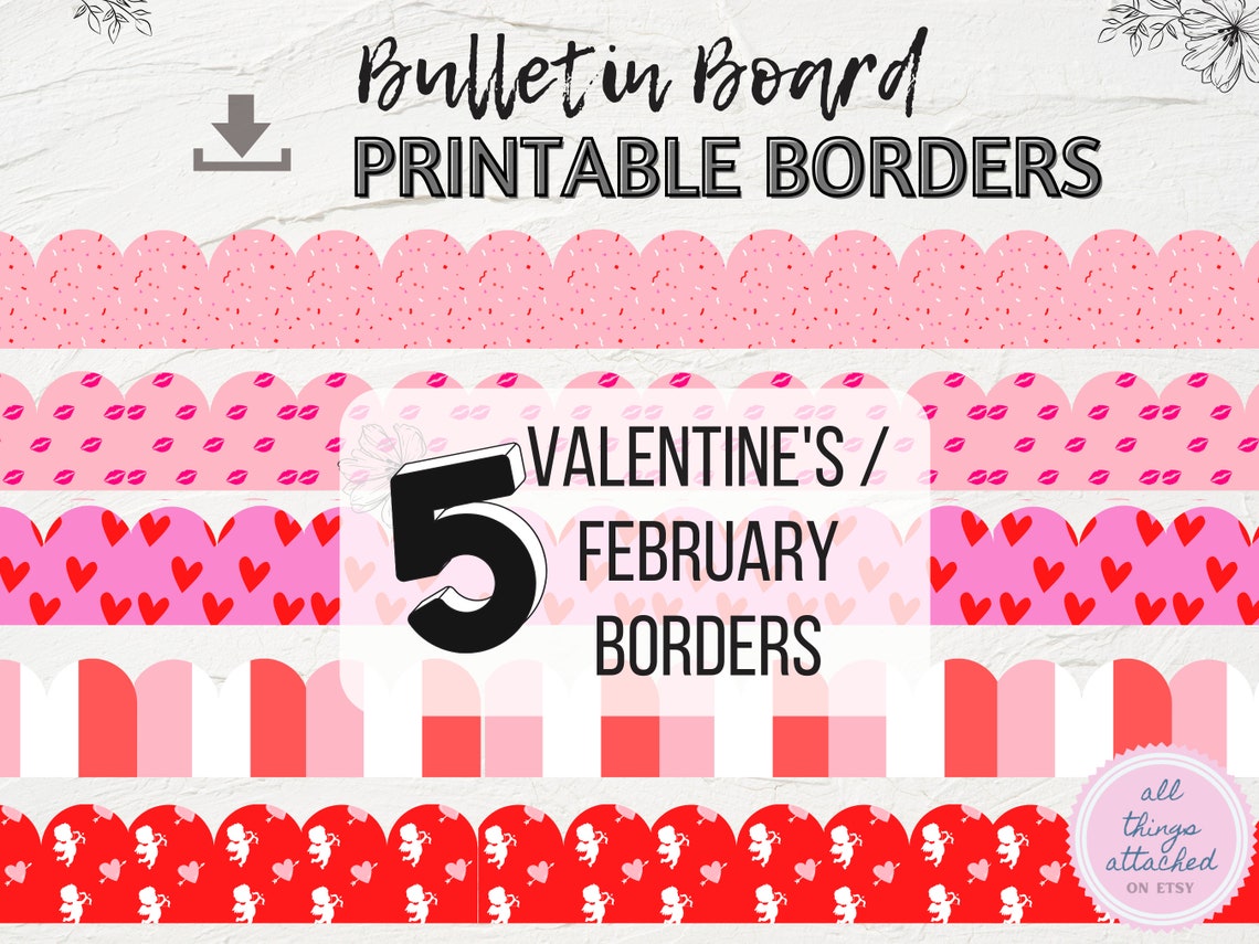 Valentine's Day Printable Borders February Bulletin - Etsy