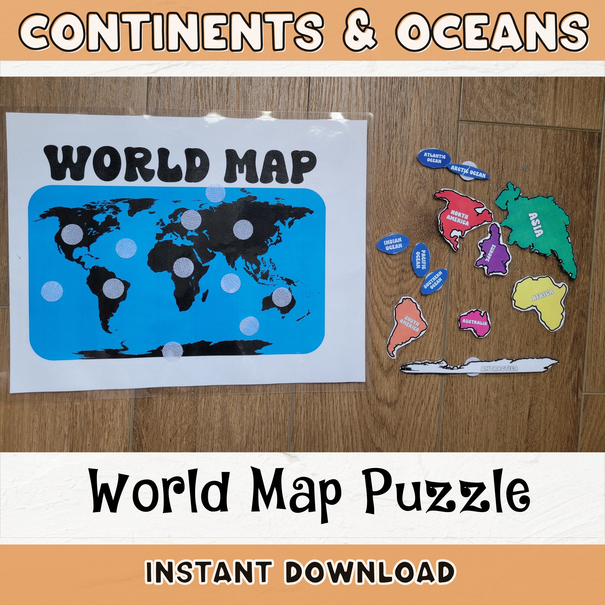Continents and Oceans Printable Puzzle World Geography Map Activity ...