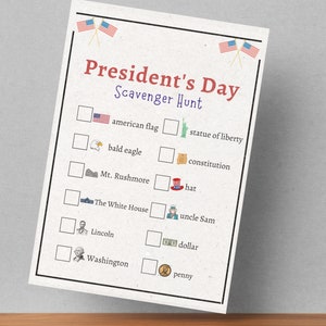 President's Day Scavenger Hunt | Printable President's Day Activity for ...