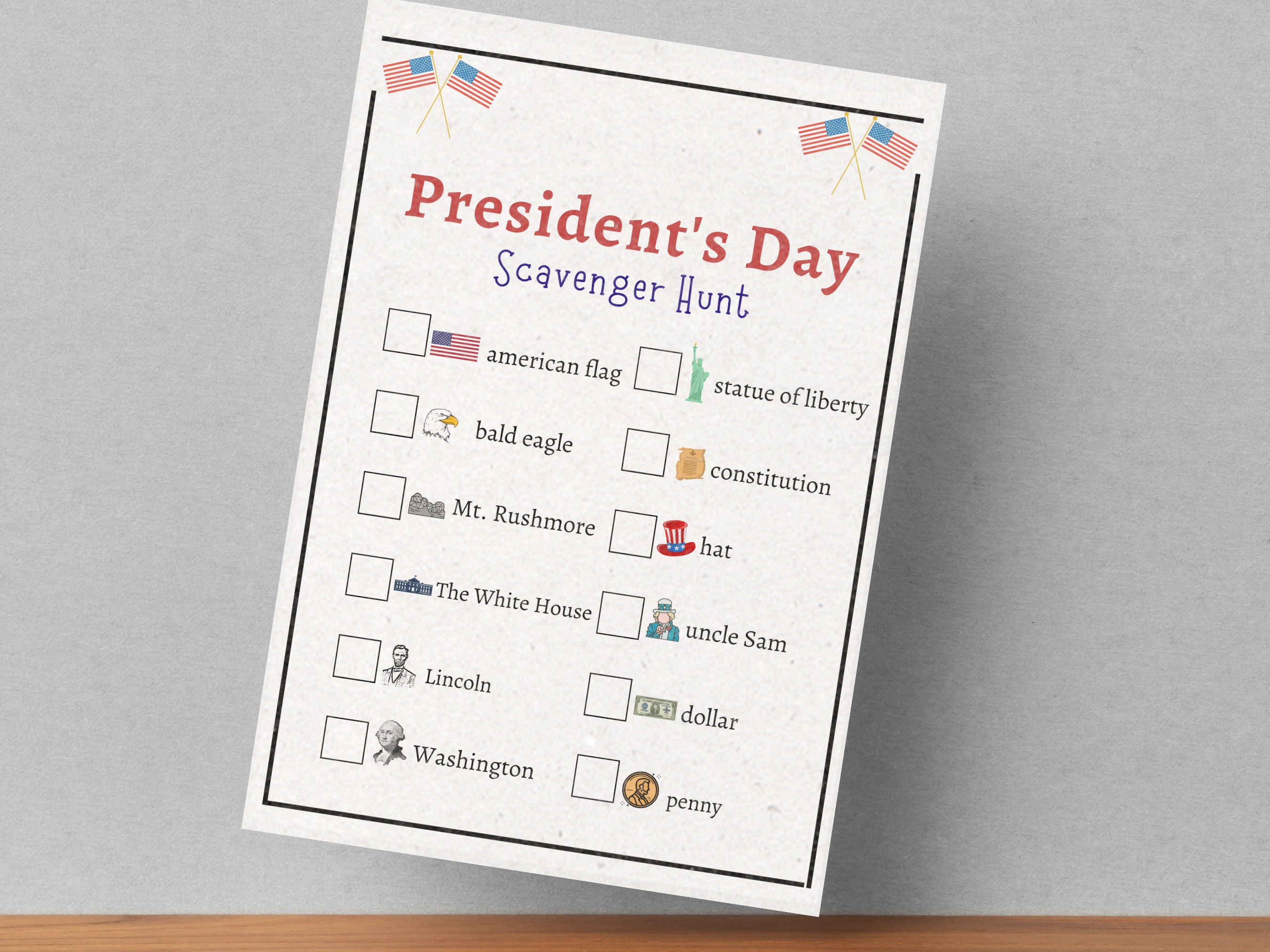 President's Day Scavenger Hunt | Printable President's Day Activity for ...