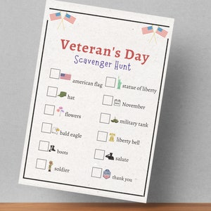 Veteran's Day Scavenger Hunt | Printable Veteran's Day Activity for ...