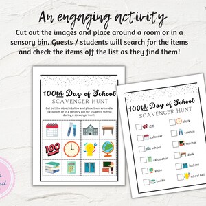 100th Day of School Scavenger Hunt | Printable Scavenger Hunt | 100th ...