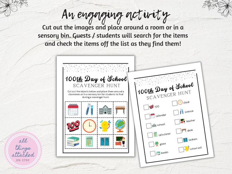 100th Day of School Scavenger Hunt | Printable Scavenger Hunt | 100th ...