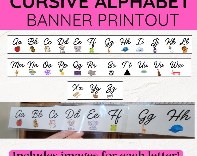 Cursive Alphabet Poster - Nature Watercolor Illustrations - ABC Print ...