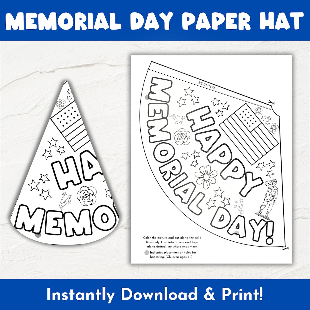Memorial Day Paper Hat Craft | Printable Memorial Day Kids Coloring ...