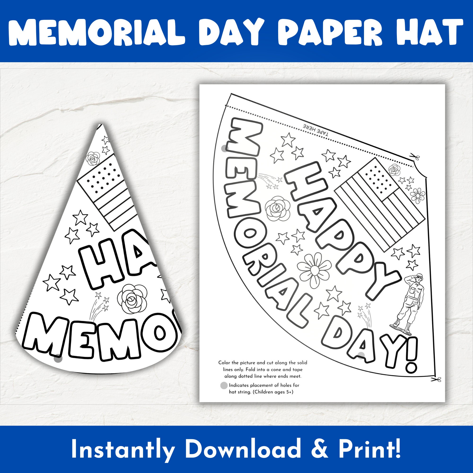 Memorial Day Paper Hat Craft | Printable Memorial Day Kids Coloring ...