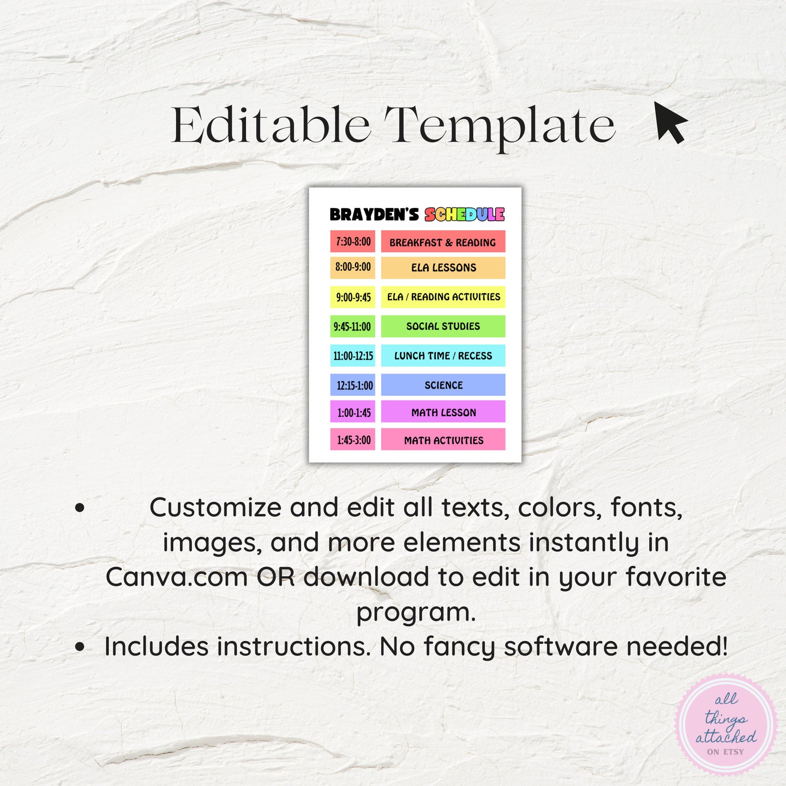 Classroom Schedule Template | Editable Homeschool Schedule | Printable ...