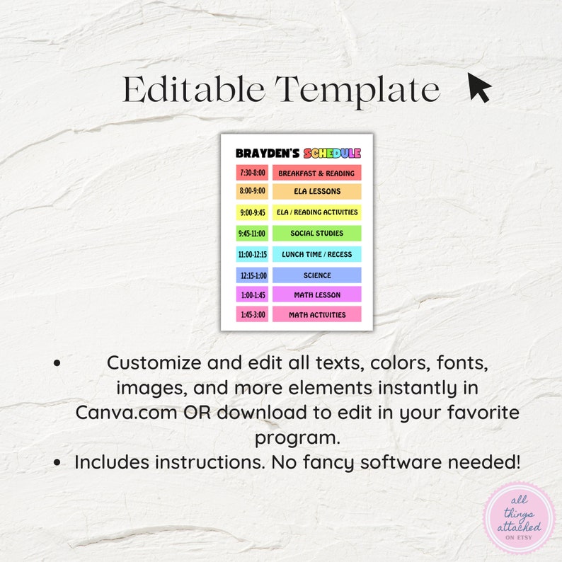 Classroom Schedule Template | Editable Homeschool Schedule | Printable ...