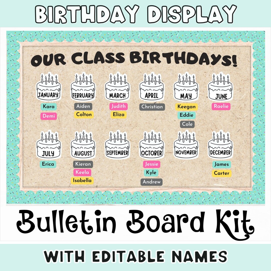 Birthdays Bulletin Board Set | Printable Classroom Bulletin Board Kit ...