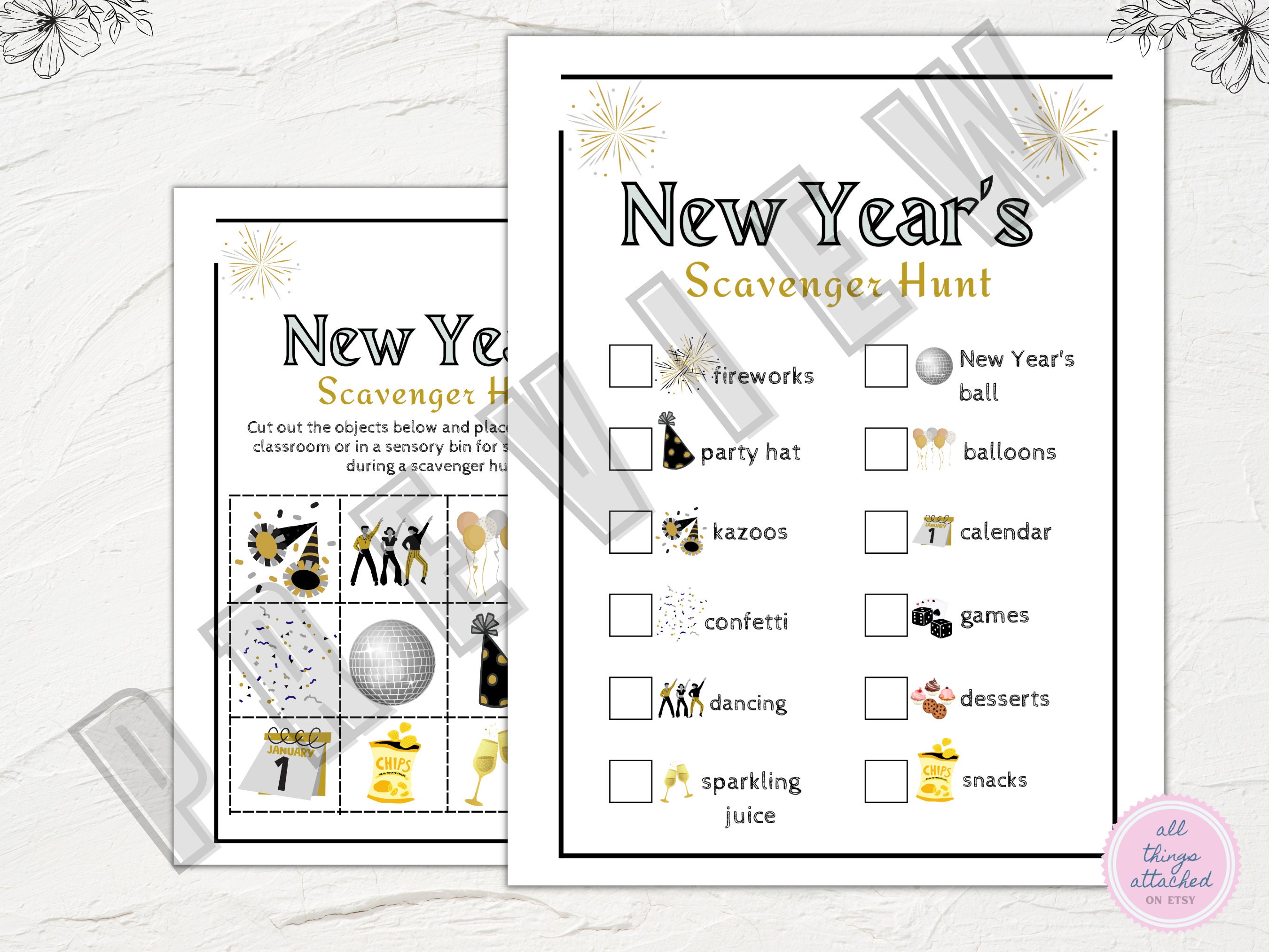 New Year's Scavenger Hunt | Printable New Year's Eve Game | Noon Years ...